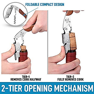 Zulay Professional Waiter’s Corkscrew Bottle Opener - 3-in-1 Wine Key Tool With Foil Cutter & Dual Hinge Fulcrum - Waiters Corkscrew For Waiters & Bartenders (Rosewood)