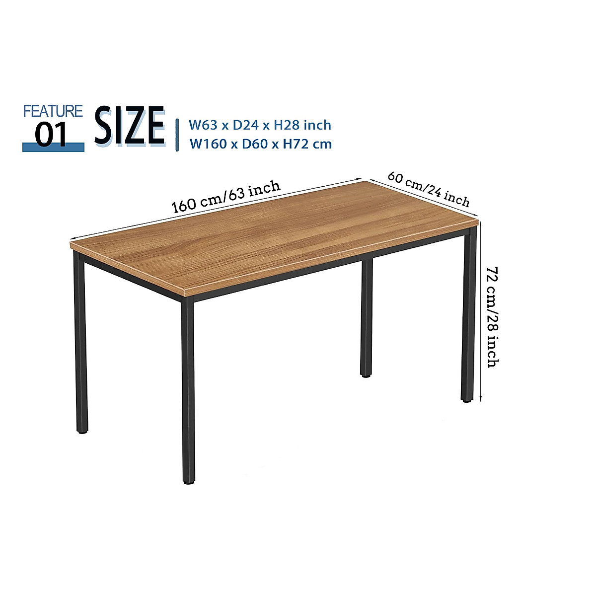 BEST BOARD Writing Computer Desk Modern Simple Study Desk Industrial Style Laptop Table for Home Office Brown Notebook Desk (24x63 Inches)