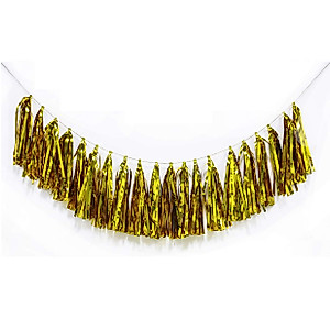 20 pcs Shiny Paper Tassels Fringe Banner, DIY Kit Party Metallic Foil Hanging Garland, Table Decor, Party Wall Backdrop Decorations for Bachelorette Wedding Christmas Halloween New Year (Gold)