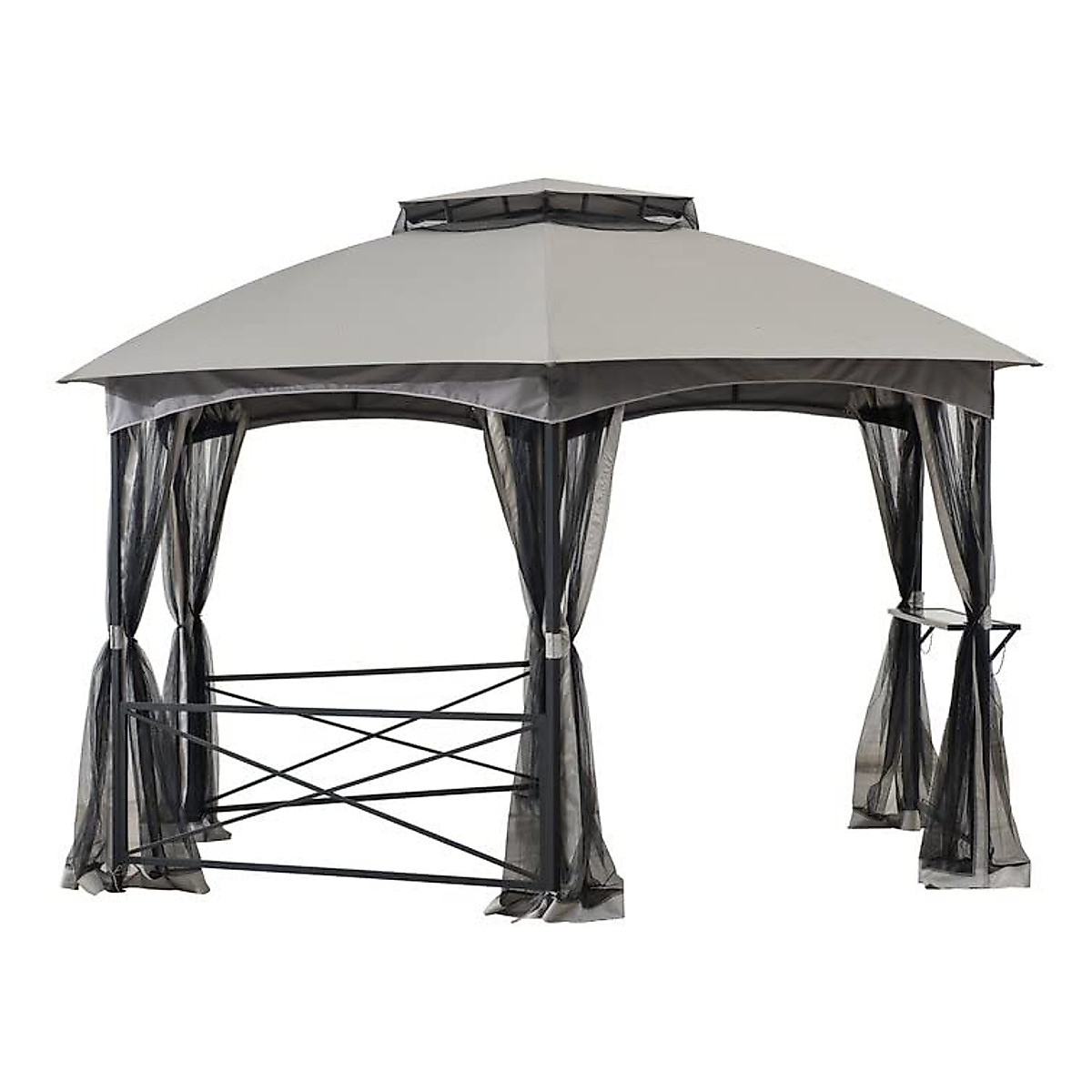 ZZBJ Outdoor Patio Hexagon Gazebo 13' W X 11' D Dome Top Powder-Coated Steel Frame Gazebo with Net Gray