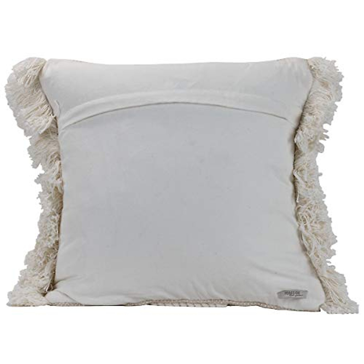 Foreside Home & Garden White Braided Geometric Pattern Handwoven 18x18 Decorative Cotton Throw Pillow with Hand Tied Fringe