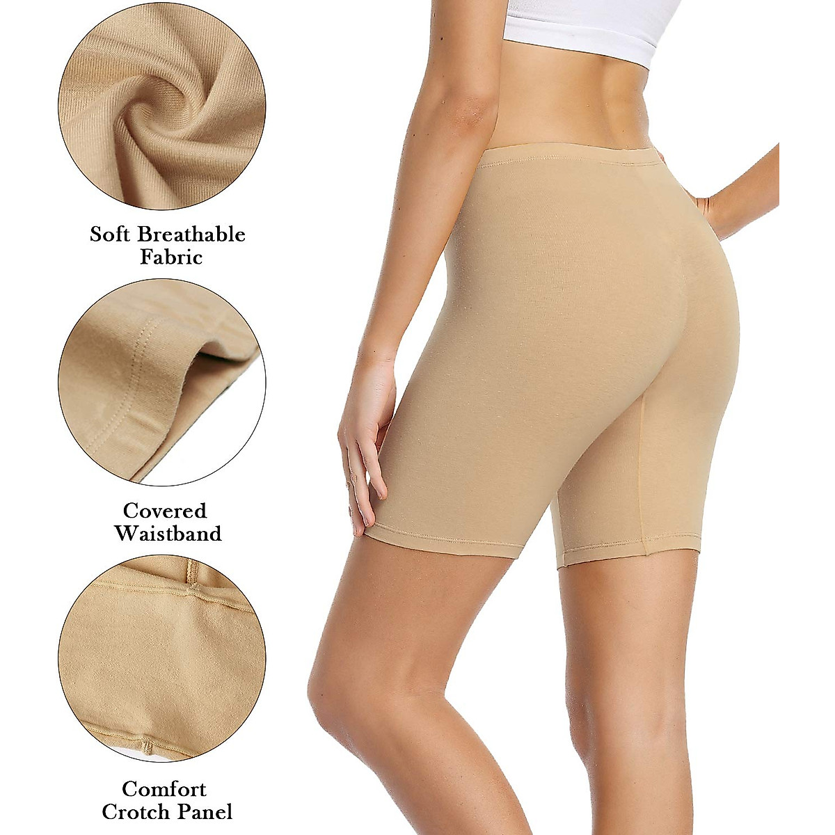 wirarpa Women's Cotton Boy Shorts Underwear Long Leggings Under Shorts Anti Chafe Bloomers Skin Color 3 Pack Large Beige
