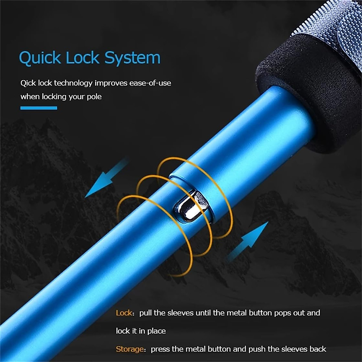 AONIJIE 2 PCS Walking Sticks Folding Z Trekking Poles with EVA Grip, Quick Lock, Shock Absorbent, Lightweight (Gold-110cm)