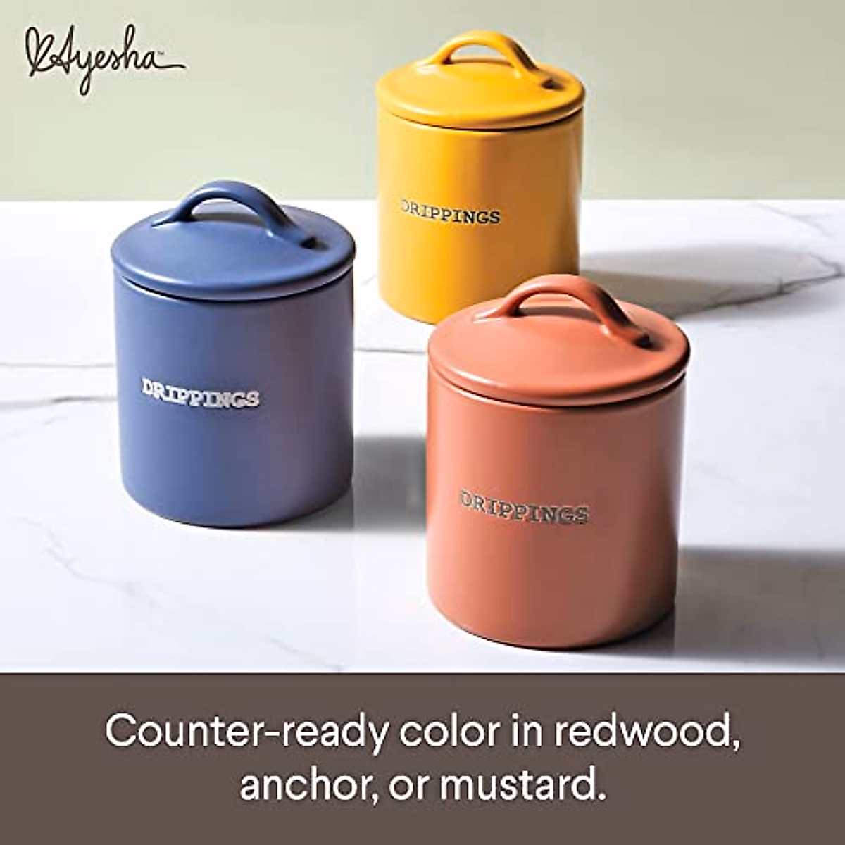 Ayesha Curry Kitchenware Ceramics Bacon Grease Jar/Container, 21 Ounce, Mustard