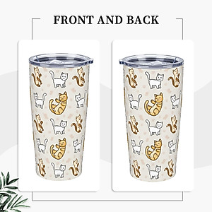 JASROTAO Cute Cat Tumbler,Cat 20oz Stainless Steel Insulated Travel Tumbler,Travel Coffee Mug with Lid and Straw Water Bottle Drink Tumbler Cups Gifts for Women Men Lovers