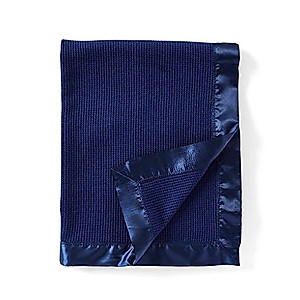 Quadow Thermal Waffle Weave Baby Blanket with Satin Nylon Trim (Navy)