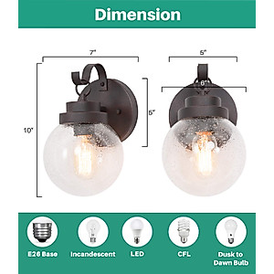 KSANA Outdoor Lights Wall Mount, Rust-Proof Exterior Wall Light Fixtures with Bubble Glass, Spherical Outdoor Wall Sconce for Porch, Yards, Patio, Garden, Balcony, Hallway, Front Door, Bronze Finish
