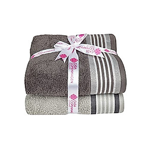 CASA COPENHAGEN Designed in Denmark 550 GSM 2 Large Bath Towels 2 Large Hand Towels 2 Washcloths, Super Soft Egyptian Cotton 6 Towels Set for Bathroom, Kitchen & Shower - Granite Grey & Mirage Grey