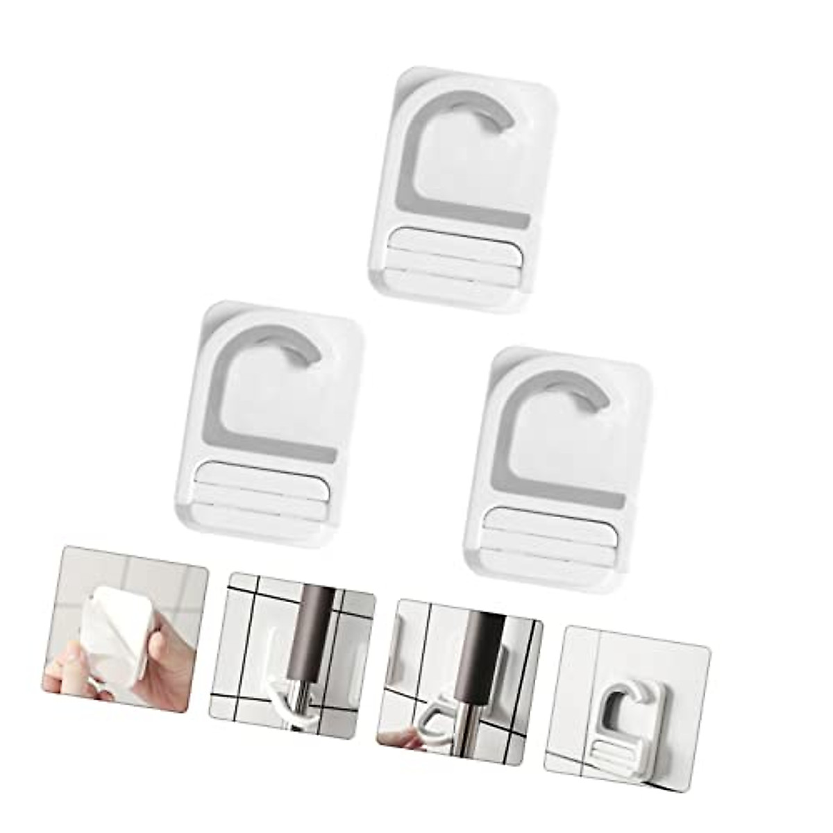 CIYODO 3pcs Bathroom Punch-Free Hanger Clips Mount Storage Shape Broom Racks Traceless Hook Garden Holds Slip Grippers White C- Organizer Anti- Wall Self Multifunctional Drilling