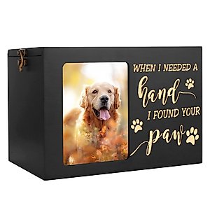 Pet Memorial Urns for Dog or Cat Ashes, Large Wooden Funeral Cremation Urns with Photo Frame, Memorial Keepsake Memory Box with Black Flannel as Lining, Loss Pet Memorial Remembrance Gift