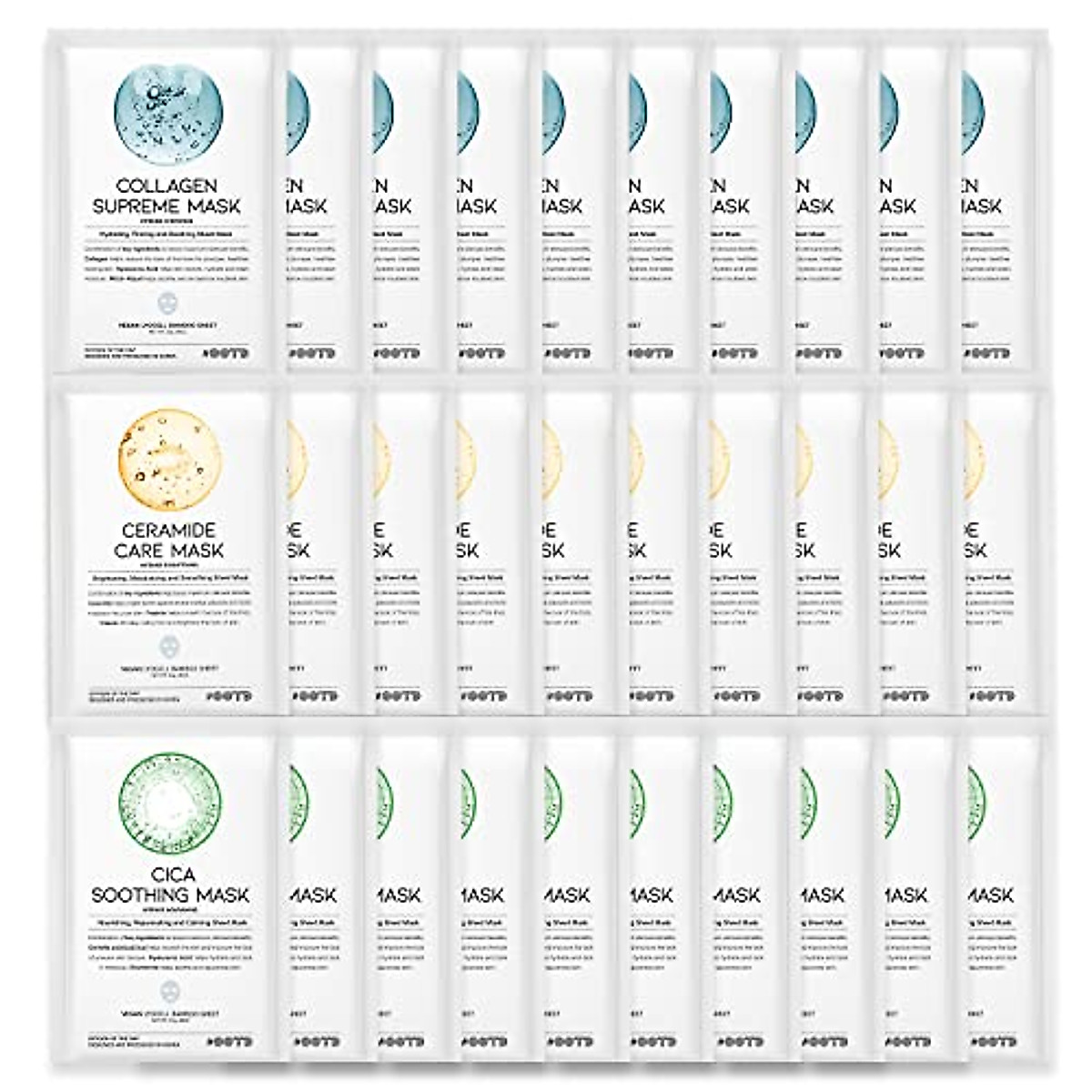 #OOTD Vegan Hydrating Korean Face Mask Sheet Pack Gift Set [30 Count] Brightening Nourishing Facial Masks with Collagen Hyaluronic Acid Ceramide Cica Peptide Vitamin C Kbeauty Face and Skin Care