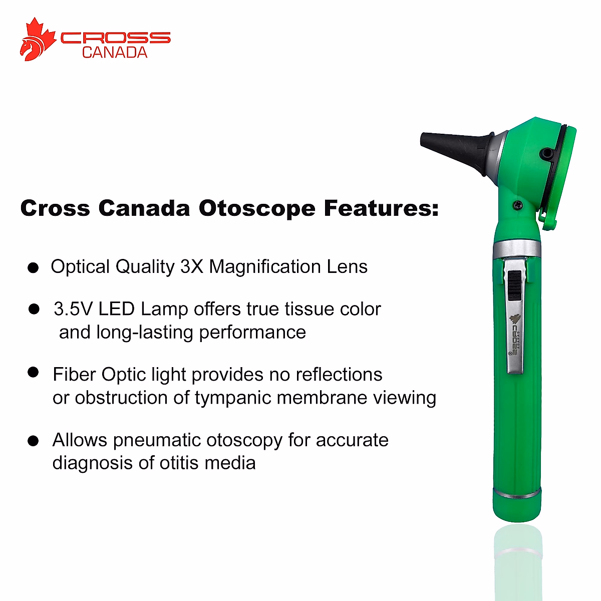 Cross Canada 11-084 Physician Fiber Optic LED Pocket Otoscope Diagnostic Set - Green