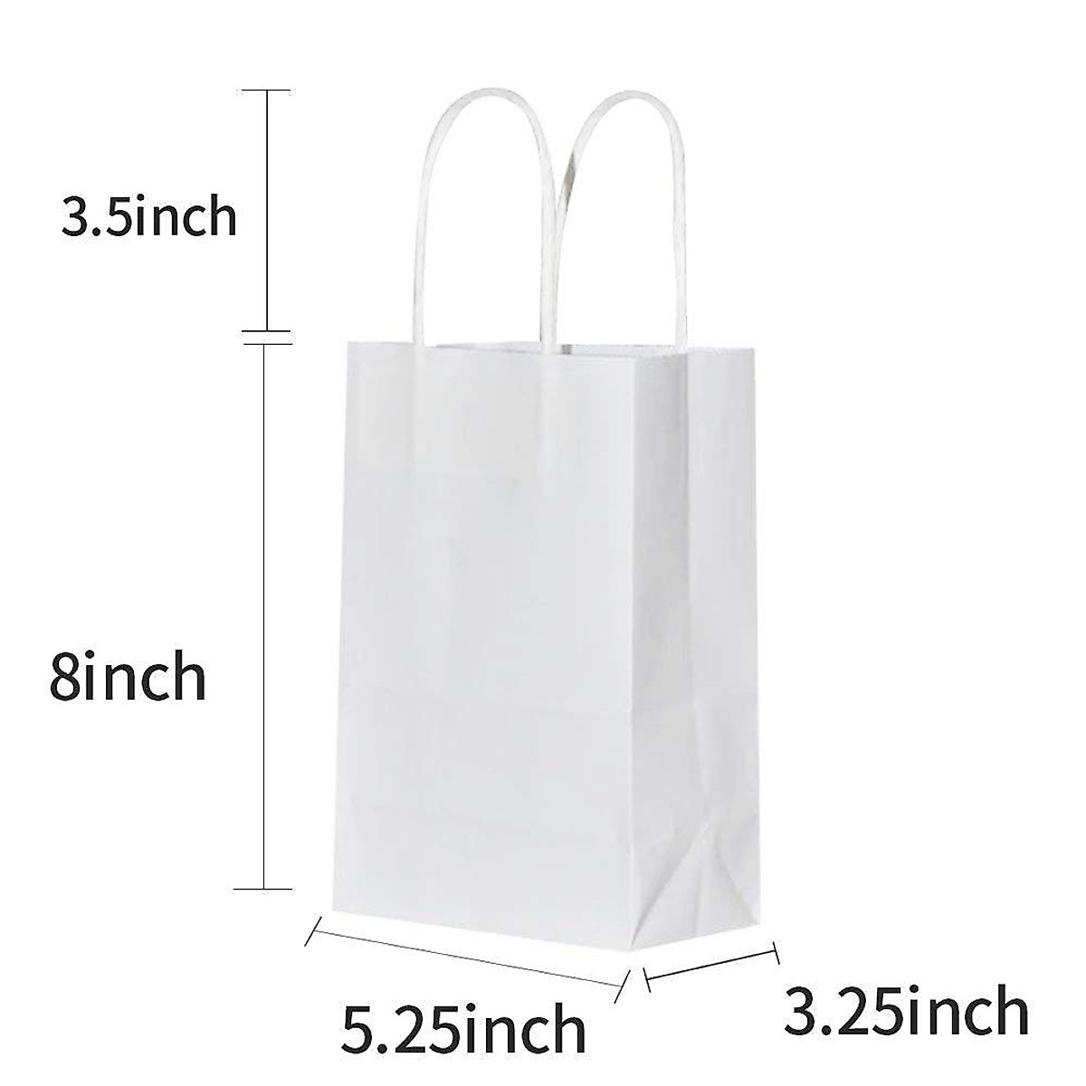 bagmad 100 Pack Sturdy Small White Kraft Paper Bags with Handles Bulk, Gift Bags 5.25x3.25x8 inch, Craft Grocery Shopping Retail Party Favors Wedding Bags Sacks (White, 100pcs)