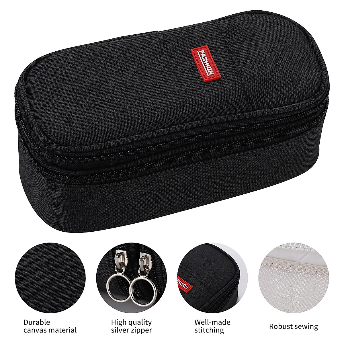 Dugio Big Pencil Case Large Capacity Pencil Bag with Zipper Pencil Pouch for Boys Girls Kids Adults Stationery Pencil Pen Case Organizer for School Office Black