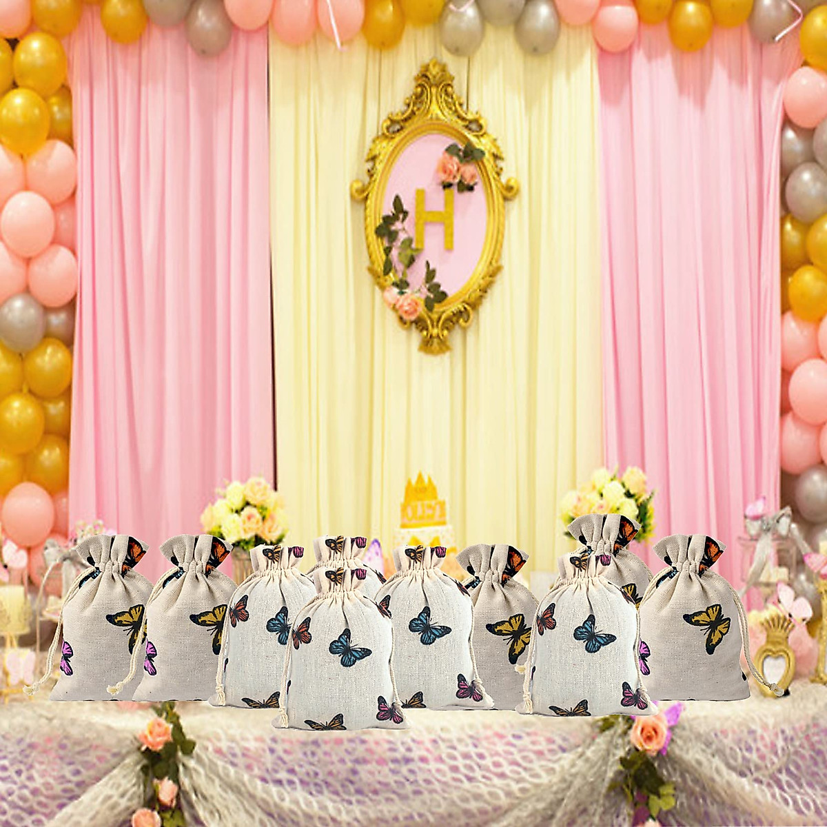 Summer Spring Easter Butterfly Party Gift Treat Bags Drawstring Gift Bag Butterfly Party Favor Bag for Girls Spring Easter ,Baby Shower,Birthday Party , Bridal Shower,Wedding Party Favor Bag Supplies