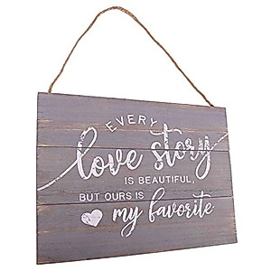 GSM Brands Love Story Wood Plank Hanging Sign (15.75x13)