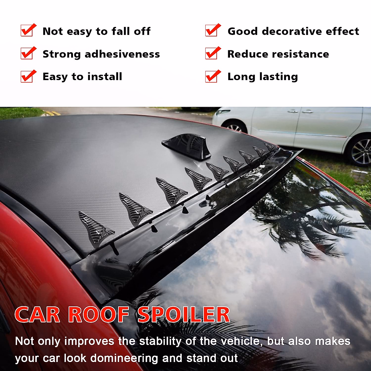 Ouzorp 10Pcs Air Vortex Generator Carbon Fiber Pattern Diffuser Shark Fin Set Kit Compatible with Spoiler Roof Wing Pointed