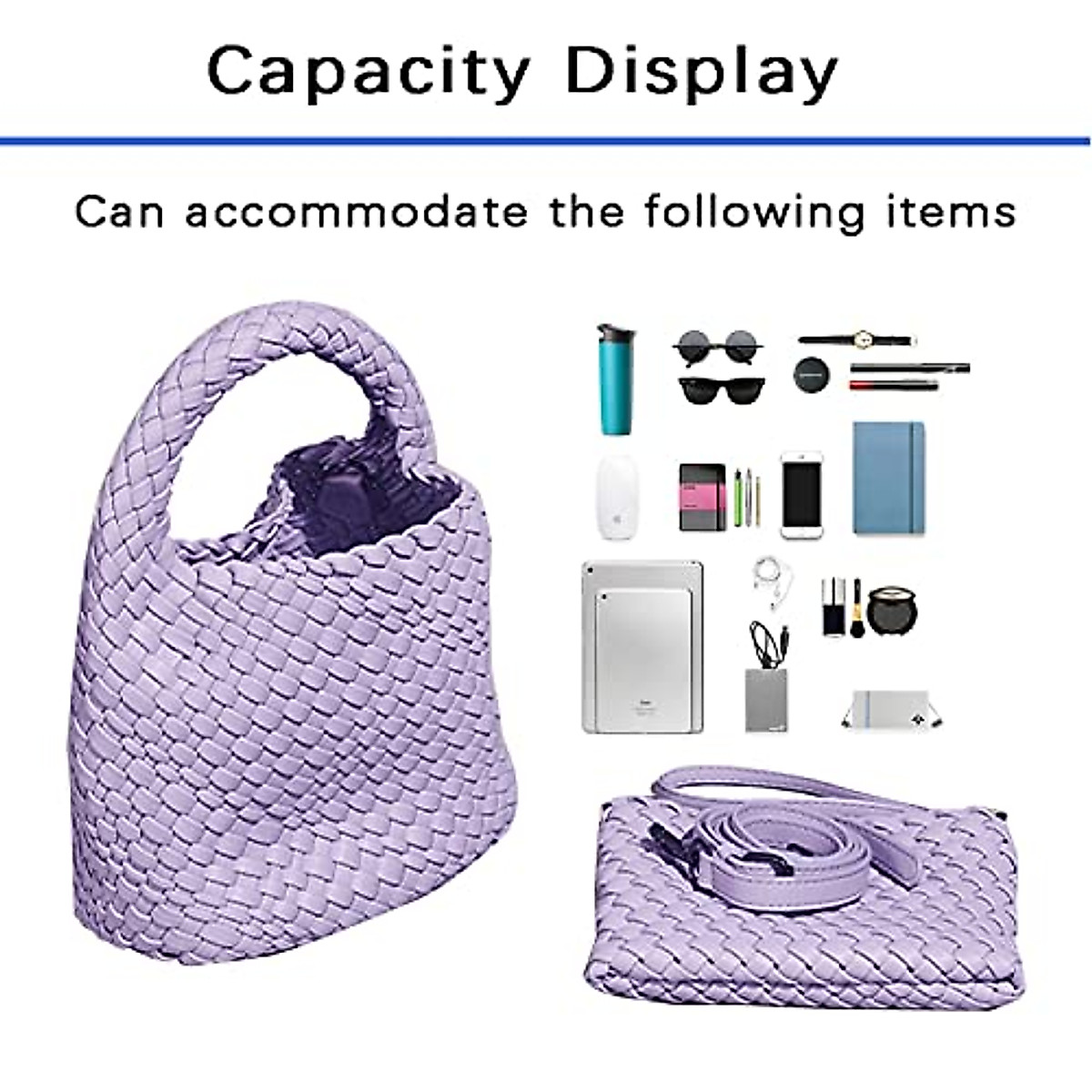 JINMANXUE 2 Pcs Handmade Woven Handbags For Women Shoulder Bag Female Fashion Beach Crossbody Purses Ladies Bucket Bag (Milk tea)