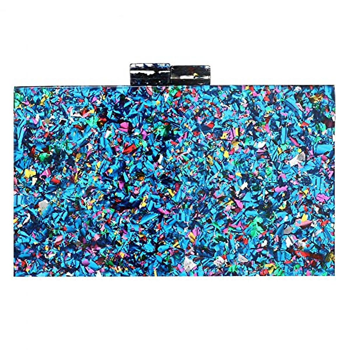 Women Sequin Acrylic Clutch Box Crossbody Bag Handbag Bridal Party Cocktail Evening Clutch Purse (Blue)
