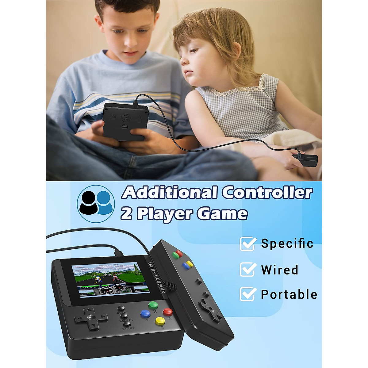 Fadist Handheld Game Console, Retro Mini Game Console with 500 Classic Games, Rechargeable Battery, Portable Games Controller, Support for 2 Players & TV, Ideal Gift for Kids, Friend, Lover (Black)