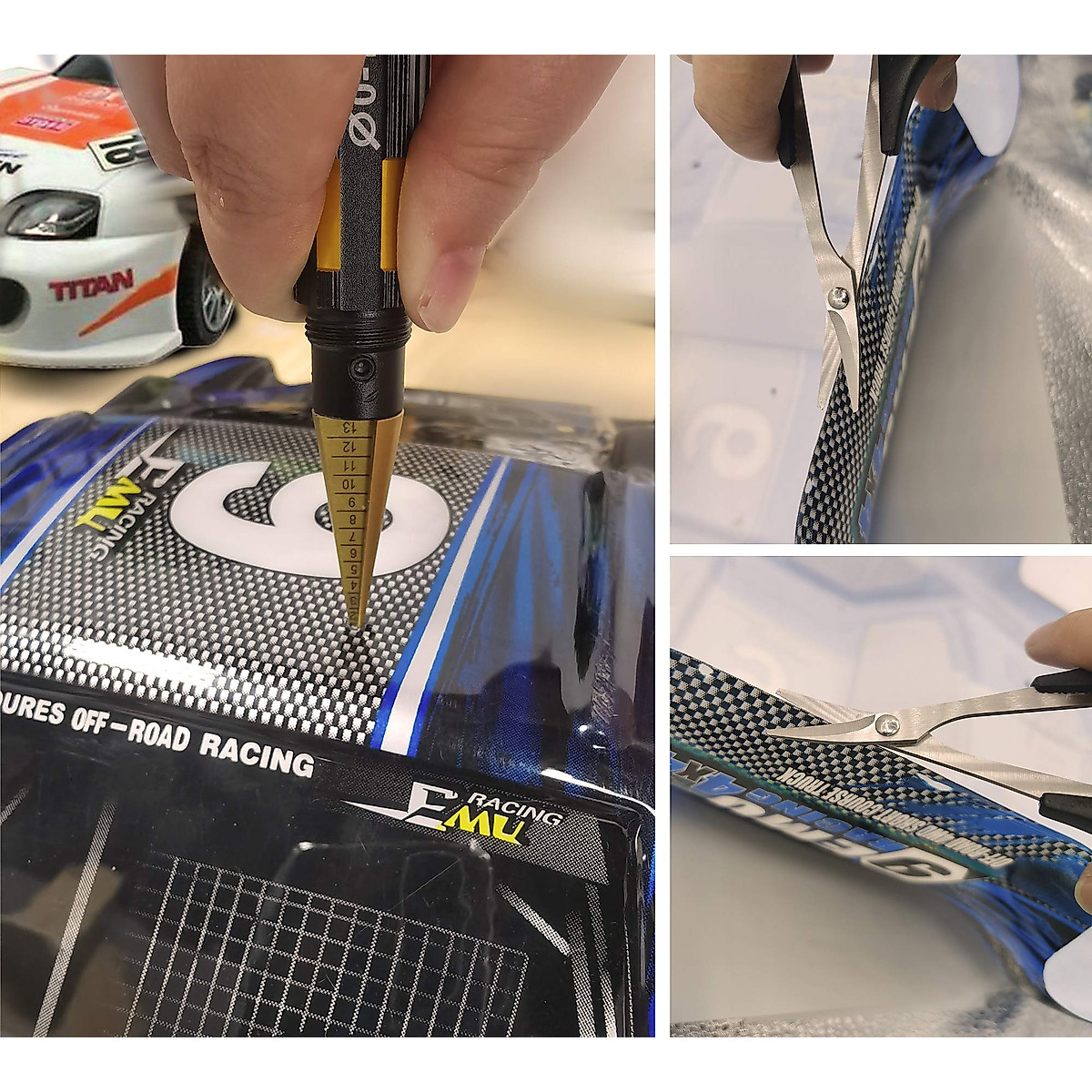 HOPLEX RC Body Reamer 0-14mm Hole Puncher with Sleeve and Curved Scissors & Straight Scissors Set RC Car Body Mounting for RC Car Truck Bodyshell Hobby Repair Tools