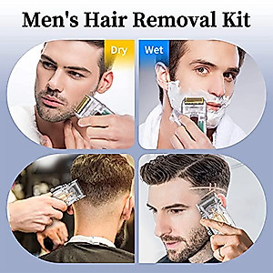 Roziahome Hair Clippers for Men & Foil Shaver - Professional Barber Clippers for Hair Cutting Kit with Electric Razor - Cordless Rechargeable Beard Trimmer Barbers Haircut Machine (Transparent)