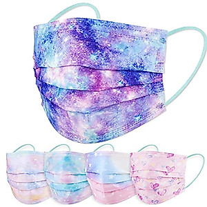 60PCS Women's Disposable Face Mask Adult Size Magic Rainbow Mesh Fantasy Universe Princess Gradient Colors Individually Wrapped 3-Layer Filter Fit Soft Elastic Earloop