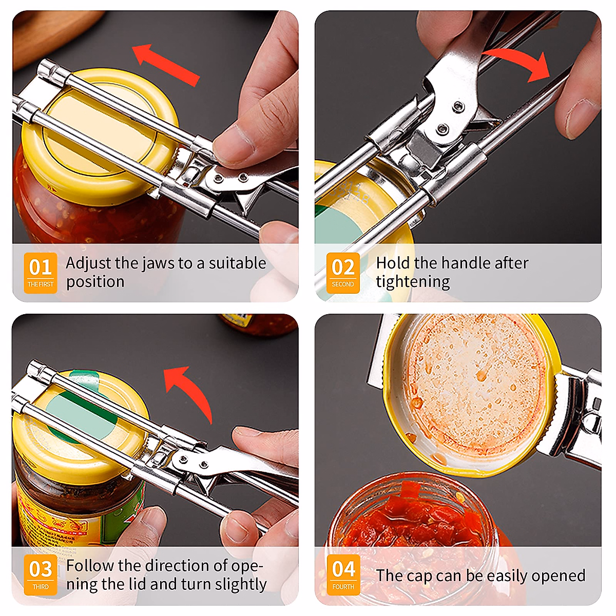 McGre Master Opener Adjustable &Bottle Opener,Adjustable Multifunctional Side Cut Opener Manual Jar Kitchen Gadgets Stainless Steel SB-002