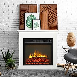 1400W Electric Fireplace Mantel Heater, Freestanding Space Stove with Remote Control & Realistic Flames,Electric Fireplace Insert,Fireplace Insert,Livingroom,Kitchen,Dining Rooms,Teel,25 Inch,White