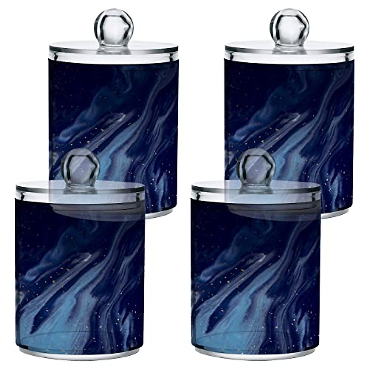 2 Pack Qtip Holder Organizer Dispenser Beautiful Navy Blue Marble Bathroom Storage Canister Cotton Ball Holder Bathroom Containers for Cotton Swabs/Pads/Floss