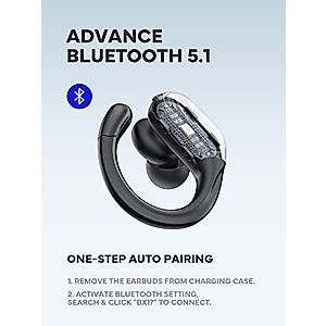 True Wireless Earbuds with Earhooks - 60hrs Battery Life Running Headphones Bluetooth 5.1 with LED Display - IPX7 Waterproof Wireless Earphones with Charging case for Sport, Running