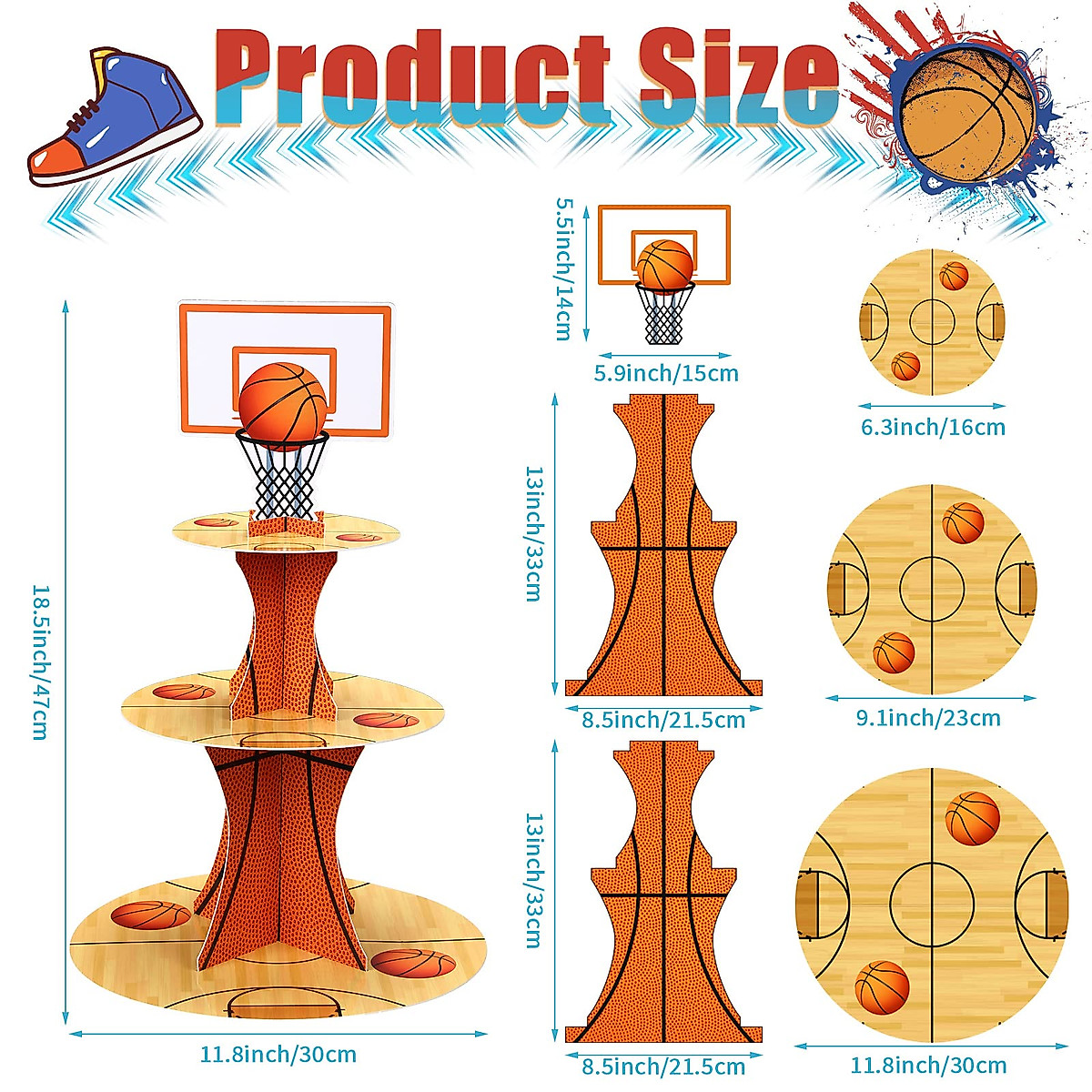 Basketball Theme Party Cupcake Stand Decorations, 3 Tier Sports Theme Party Cupcake Tower Baseball Basketball Birthday Party Table Decorations for Teenagers Baseball Basketball Sports (Basketball)