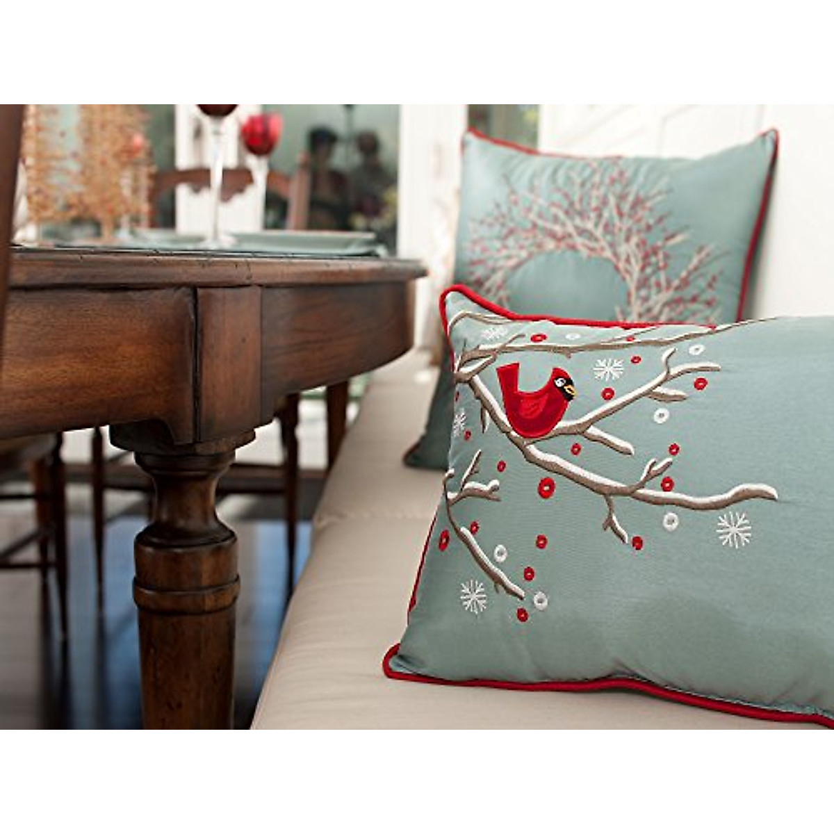 Pillow Perfect Holiday Cardinal on Snowy Branch Lumbar Pillow, 11.5" x 18.5", Blue