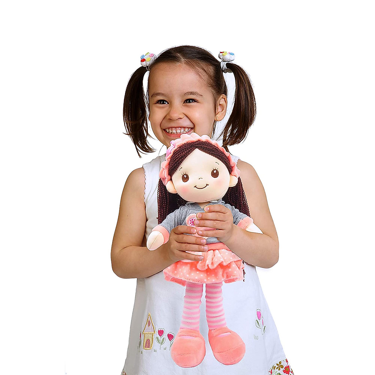 Linzy Toys, Peach 16" Jane Rag Doll, Sleeping Cuddle Buddy for Toddlers, Infants and Babies, Muñecas de trapo para niña, First Doll for Kids, Safe for All Ages.