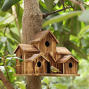 Wooden Bird Houses for Outside Hanging Clearance,6 Hole Handmade Natural Bird House for Backyard/Courtyard/Patio Decor,Large