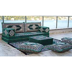 Green Floor Couch Set, Sectional Sofas, Arabic Floor Sofa Set, Yoga Meditation Mat, Futon Sofa Bed, Sofa Covers (Sofa Full Set, 8'' Thickness (20 cm))
