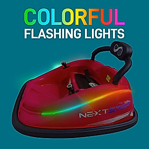 Electric Bumper Car for Kids - 12V Rechargeable Battery Powered Ride On Vehicle for Toddlers w/ 2 Driving Modes, Safety Belt, Remote Control, LED Lights, 360 Degree Spin, Dual Joystick (Red)