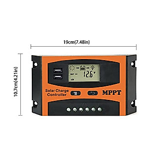 Eaarliyam Mppt Controller,Solar Charge Controller Regulator 12v/24v 60a Mppt Orange Intelligent Discharge with LCD Display Solar80 for Home Industry