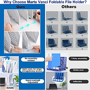 Marte Vanci Collapsible 4 Compartment Magazine Holder Desktop Adjustable Sturdy File Dividers Document Cabinet Rack Display (Light Gray)