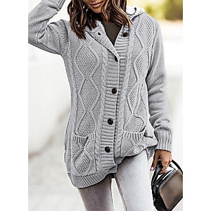 Sidefeel Women's Fleece Jackets Winter Coat Hooded Sweater Cardigans with Pockets 2024 Fashion Outfit Clothes Medium Gray