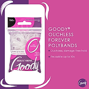 Goody Ouchless Womens Polyband Elastic Hair Tie - 150 Count, Clear - Fine Hair - Hair Accessories to Style With Ease and Keep Your Hair Secured - Perfect for Fun and Unique Hairstyles - Pain-Free