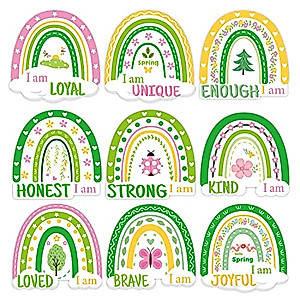 Yopyame 63PCS Boho Rainbow Bulletin Board Cutouts with Motivational and Positive Saying Springtime Bohemian Rainbow Classroom Cutout Decor Growth Mindset Inspirational Reading Room Wall Decor