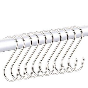 JINHEZO Premium 10-Pack Larger Round S Shaped Hooks in Polished Stainless Steel Metal, Hangers Hanging Hooks for Kitchen, Work Shop, Bathroom, Garden, Kitchenware Pots Utensils, Clothes, Bags, Towels