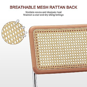 Zesthouse Modern Home Office Chair Leather Desk Chair with Natural Rattan Back, Vanity Chair for Girls Women, Upholstered Tufted Swivel Armchair, Height Adjustable Computer Task Chair