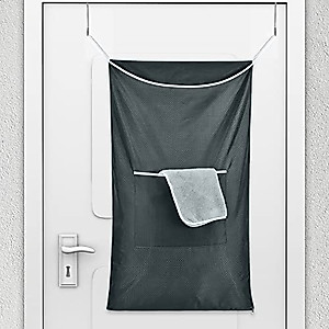 OTraki Large Hanging Laundry Hamper with 2 Type Hooks 20 x 35.5 inch Over The Door Hanging Bag for Laundry Wide Opening and Zippered Bottom Dirty Clothes Storage Bag for Behind Door in Home Dorm Grey