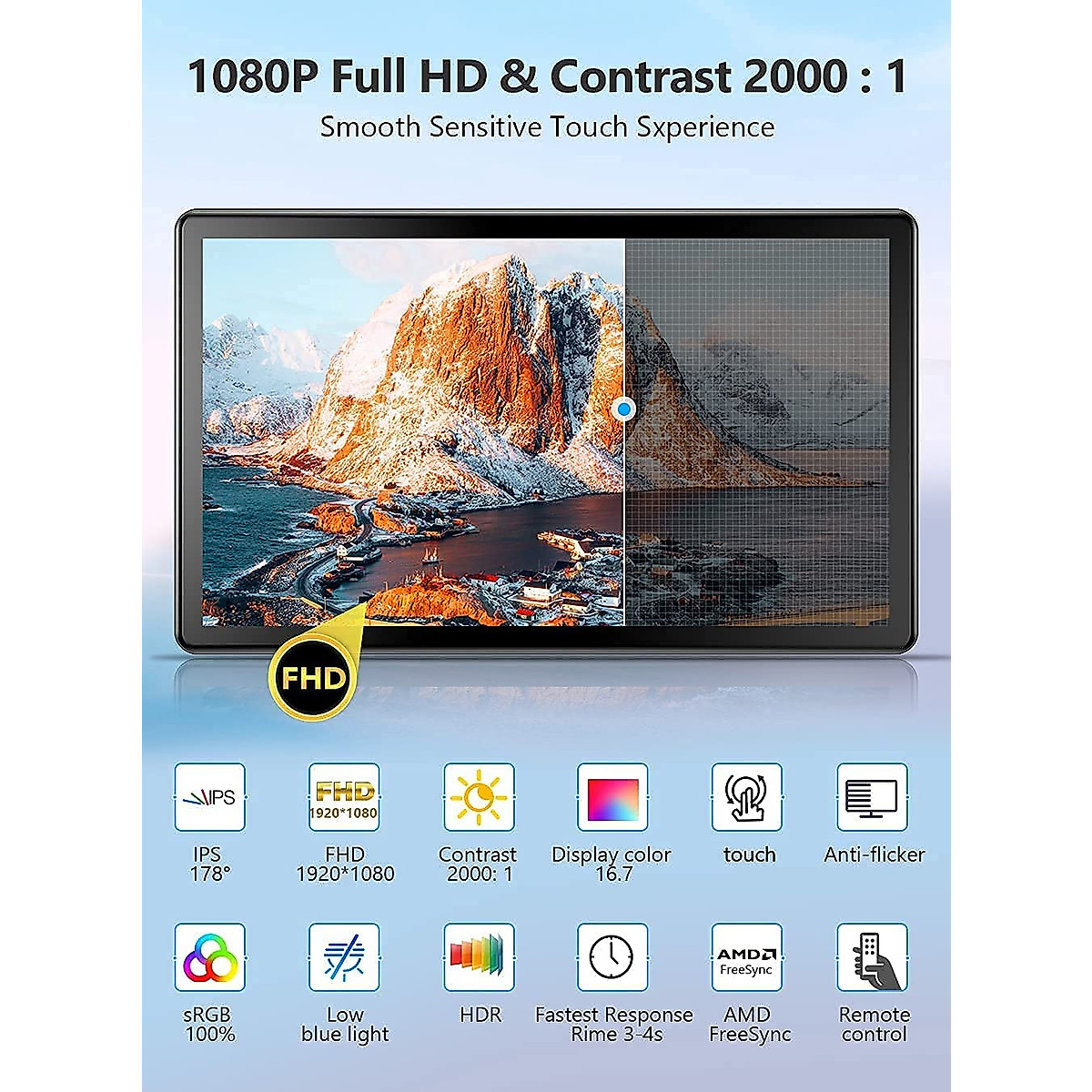 Touchscreen Monitor 15.6 inch-Usparkle FHD1920×1080P IPS HDR 60Hz Touch Screen Monitor, HDMI VGA DVI Touch Monitor With 10-Point Multi-Touch, VESA Monitor With Speakers, Touchscreen For Laptop|Mini PC