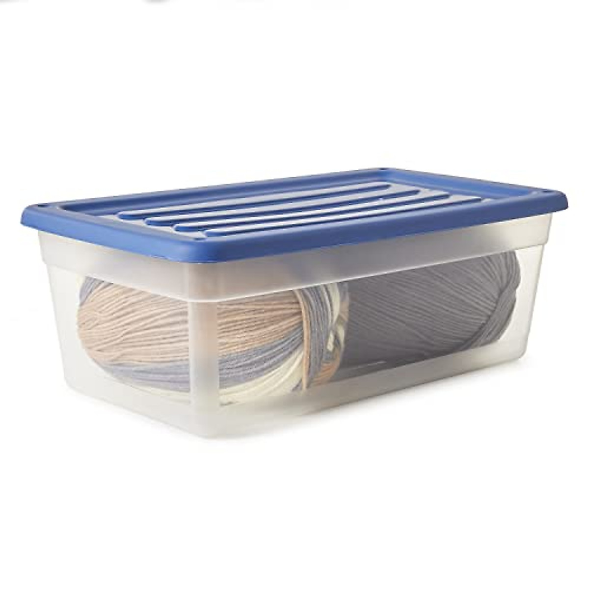 Gracious Living DLC6 1.5 Gallon Clear Plastic Storage Bin Container with Stylish Sky Blue Snap On Locking Lid (12 Pack)