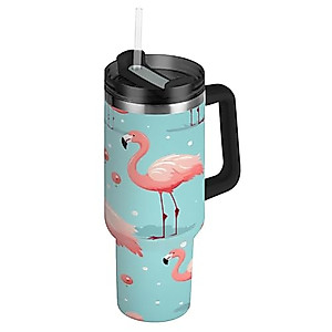 FRCSDIY Flamingos Insulated Tumbler with Handle and Straw Lid,30oz Leakproof Stainless Steel Cup BPA-Free Water Bottle