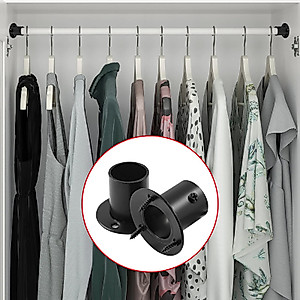 Moicstiy 4Pcs 3/4 Inch Dia Closet Rod Flange Holder Stainless Steel Pole Sockets Rod End Support Bracket with Screws for Wardrobe, Curtain (Black, O Shaped)