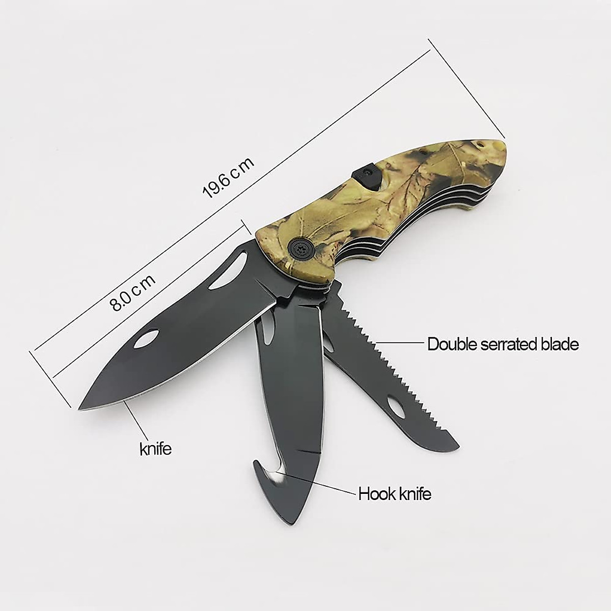 Multifunctional Folding kinfe With hook knife and serrated blade Saw Wire Cutter Multi Tool Sheath Survival knife Utility EDC Tactical Camping Fishing Hiking EDC tool Excellent Gift